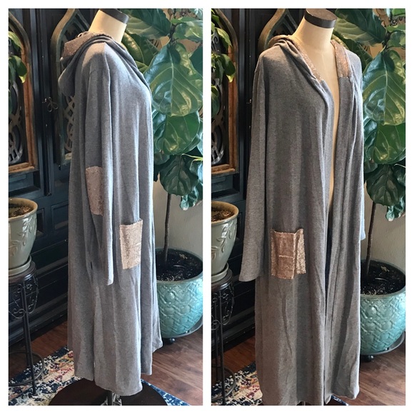 L Love | Sweaters | Ava Hooded Sequin Gray Duster Cardigan Sweater ...